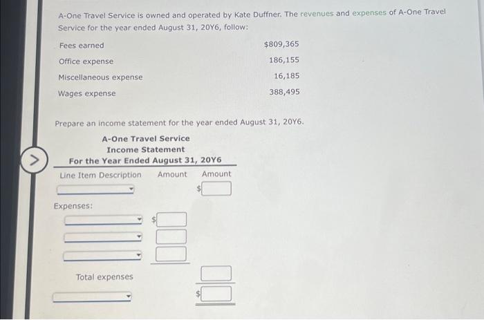 Solved A-One Travel Service is owned and operated by Kate | Chegg.com