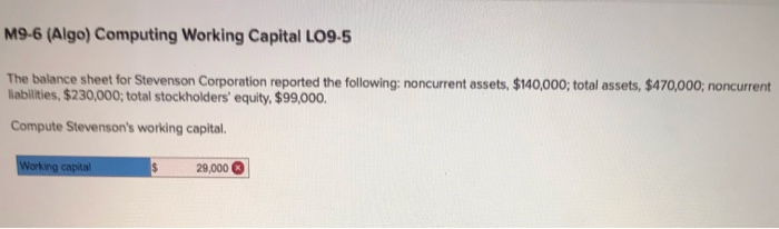 Solved M9-6 (Algo) Computing Working Capital LO9-5 The | Chegg.com