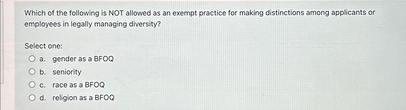 Solved Which of the following is NOT allowed as an exempt | Chegg.com