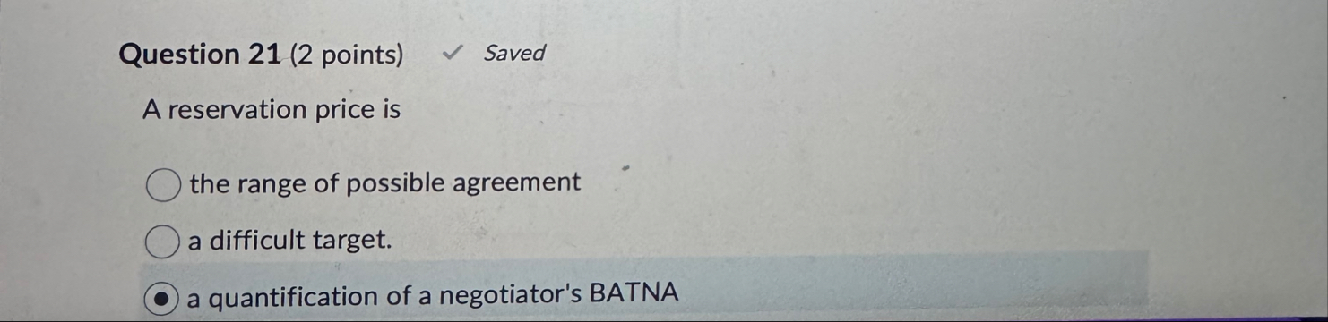 Solved Question 21 (2 ﻿points) ﻿SavedA reservation price | Chegg.com