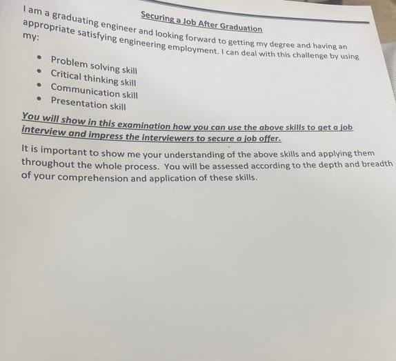 Solved I am a graduating engineer Securing a lob After | Chegg.com
