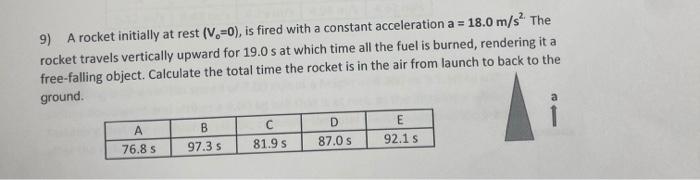 Solved 9) A rocket initially at rest (V.-0), is fired with a | Chegg.com