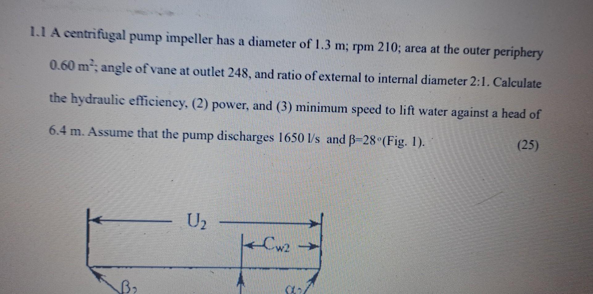 1.1 A centrifugal pump impeller has a diameter of 1.3 | Chegg.com