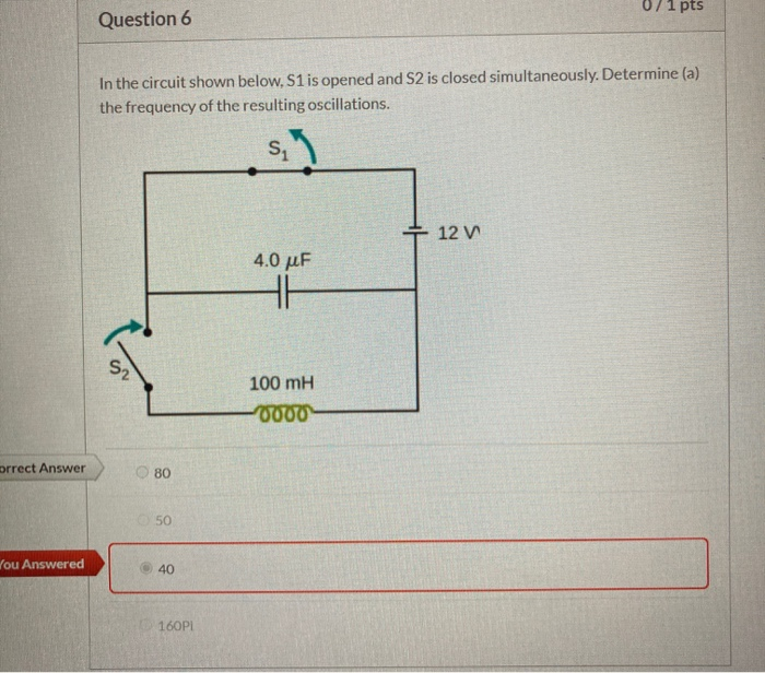 Solved 071 pts Question 6 In the circuit shown below, S1 is | Chegg.com