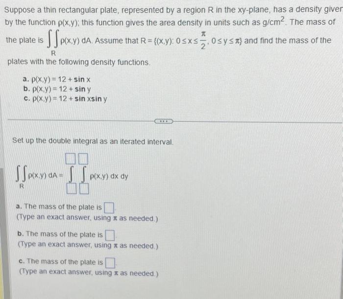Solved Suppose a thin rectangular plate, represented by a | Chegg.com