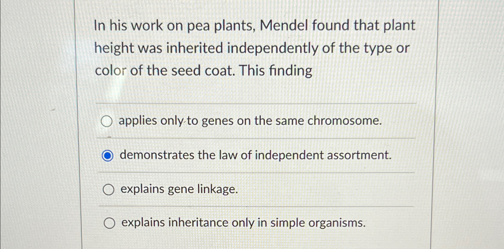 Solved In his work on pea plants, Mendel found that plant | Chegg.com