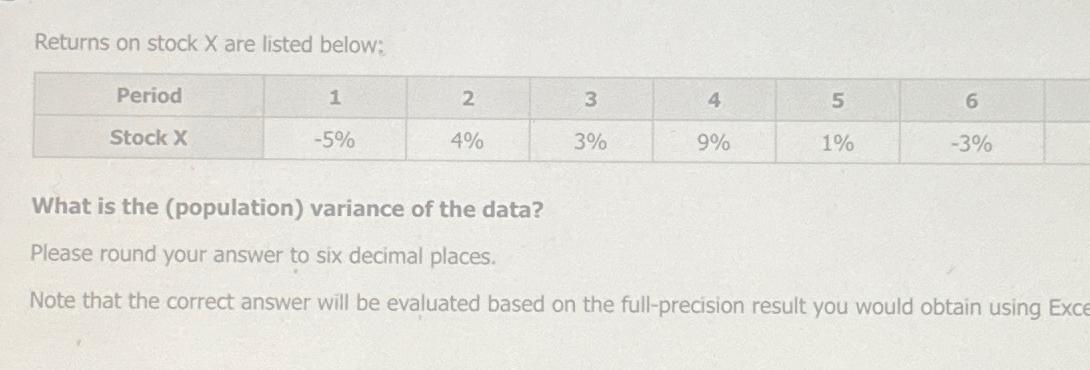Solved Returns on stock x ﻿are listed | Chegg.com