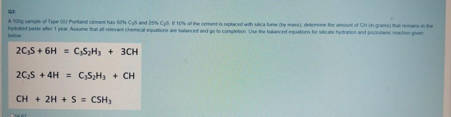 03: A 100g sample of Type GU Portland cement has 50% | Chegg.com