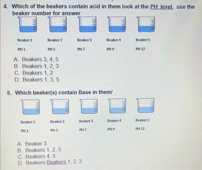 Solved Which of the beakers contain acid in them look at the | Chegg.com