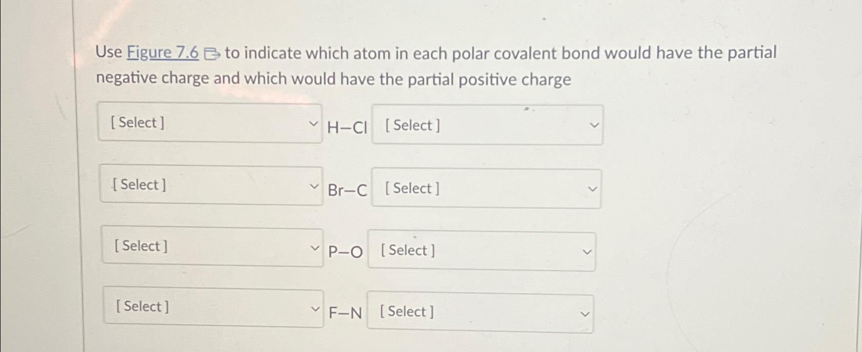 Solved Use Figure 7.6 ﻿to indicate which atom in each polar | Chegg.com