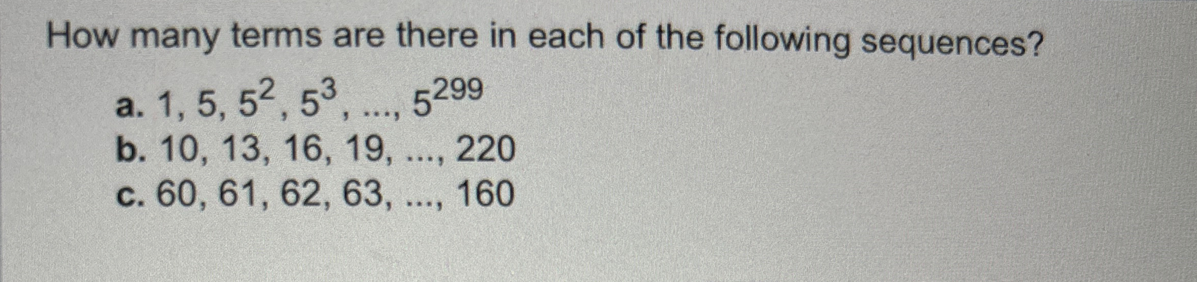 Solved How many terms are there in each of the following | Chegg.com