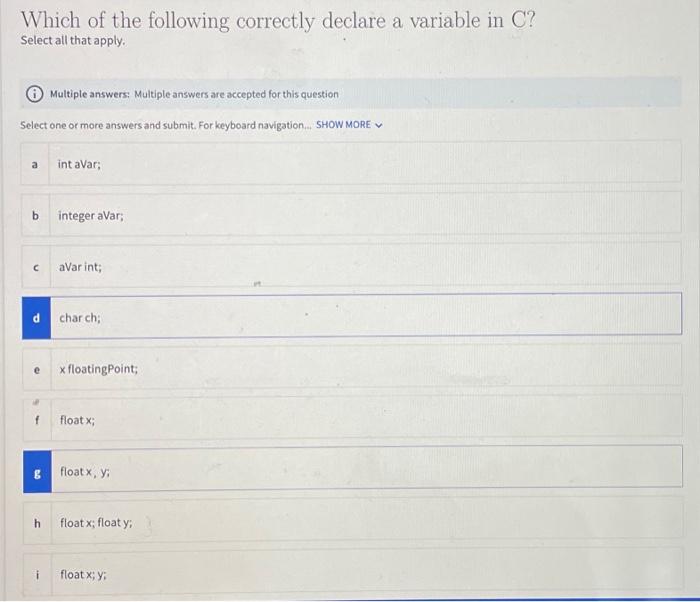 Solved Which of the following correctly declare a variable | Chegg.com