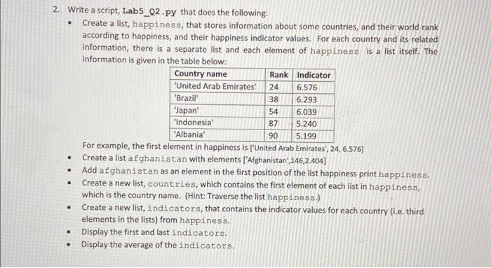 Solved 2. Write a script, Lab5_Q2.py that does the | Chegg.com