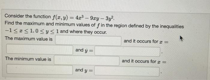 Solved Consider the function f(x,y)=4x3−9xy−3y2. Find the | Chegg.com