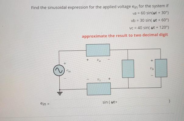 Solved Find the sinusoidal expression for the applied | Chegg.com