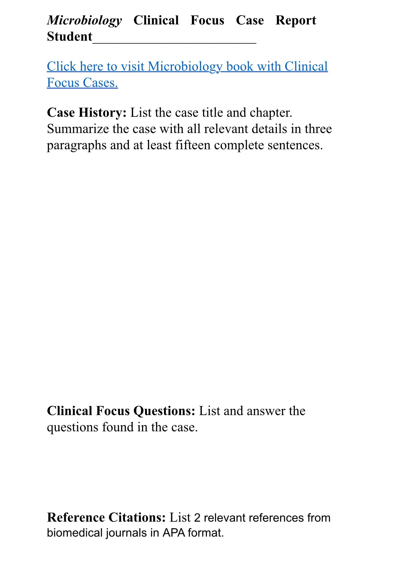 Solved Microbiology Clinical Focus Case Report StudentClick | Chegg.com