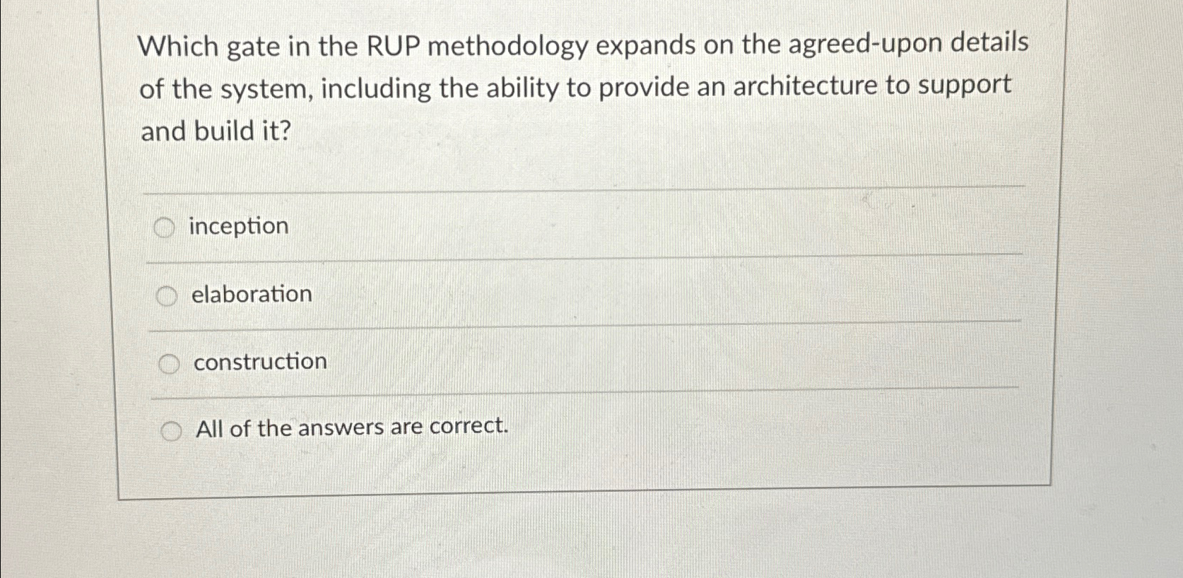 Solved Which gate in the RUP methodology expands on the | Chegg.com