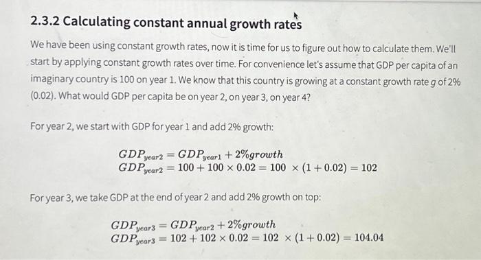Solved 2.3.2 Calculating constant annual growth rates We | Chegg.com