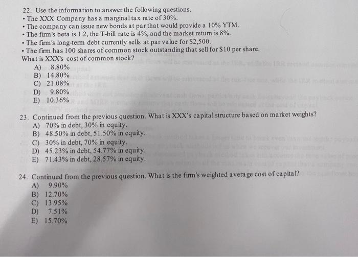 Solved 22. Use the information to answer the following | Chegg.com