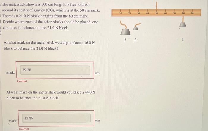 Solved The meterstick shown is 100 cm long. It is free to | Chegg.com