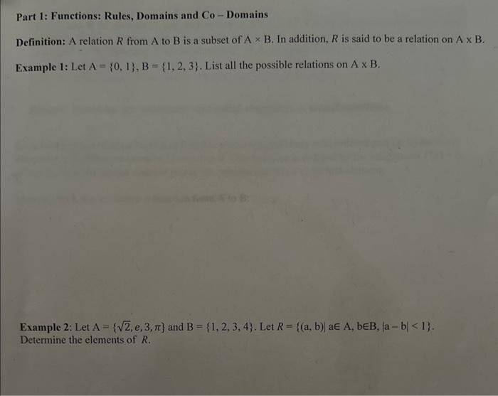 Solved Part 1: Functions: Rules, Domains and Co-Domains | Chegg.com