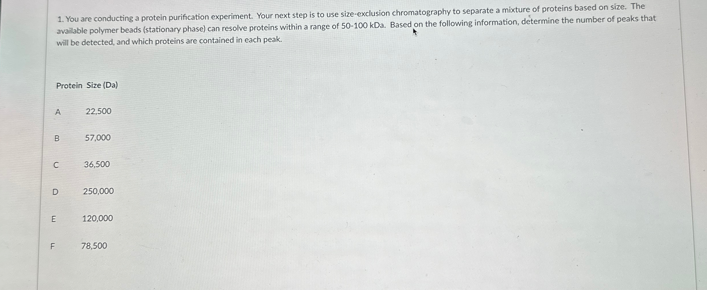 Solved You are conducting a protein purification experiment. | Chegg.com