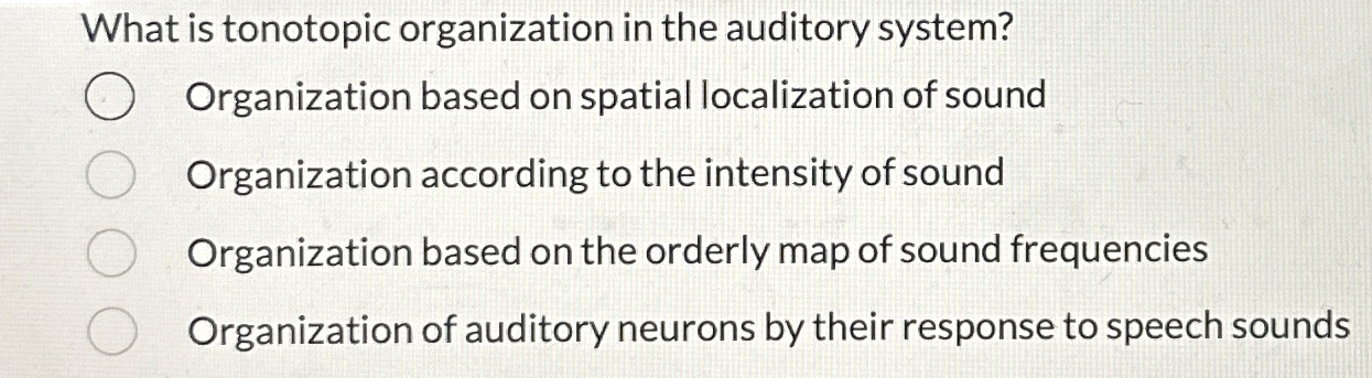 Solved What Is Tonotopic Organization In The Auditory