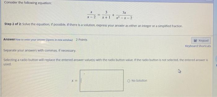 Solved Consider the following equation: 3 1+1 1-2 Зr + | Chegg.com