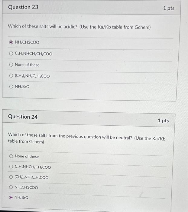 Solved Which of these salts will be acidic? (Use the Ka/Kb | Chegg.com