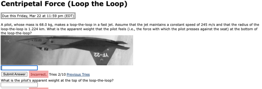 Centripetal Force (Loop the Loop)A pilot, whose mass | Chegg.com