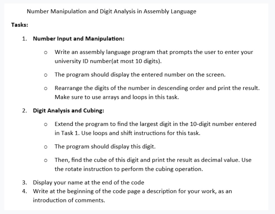 Solved Number Manipulation and Digit Analysis in Assembly | Chegg.com