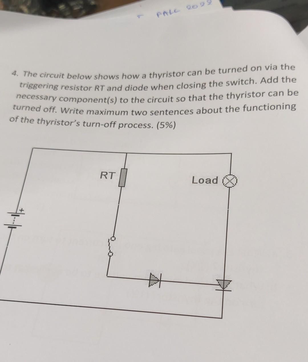 Solved 4. The circuit below shows how a thyristor can be | Chegg.com