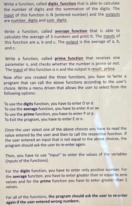 Solved Write a function, called digits function that is able | Chegg.com