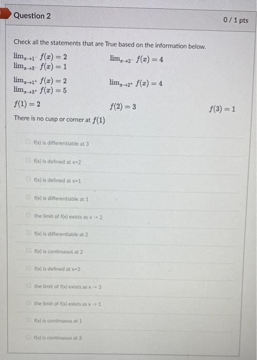 Solved Check all the statements that are True based on the | Chegg.com