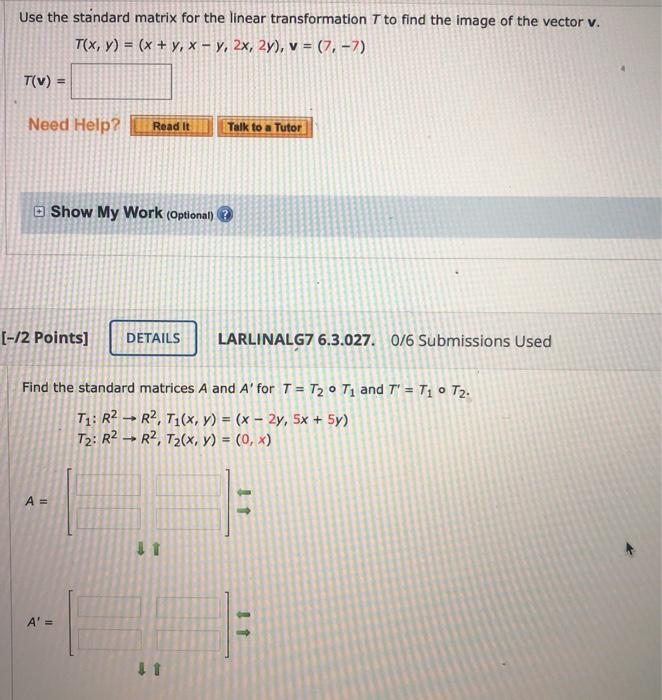 Solved Use the standard matrix for the linear transformation | Chegg.com