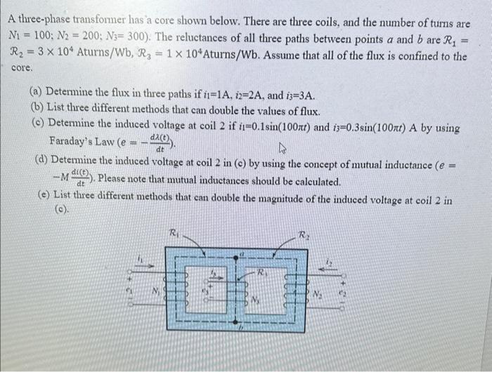 Solved A three-phase transformer has a core shown below. | Chegg.com