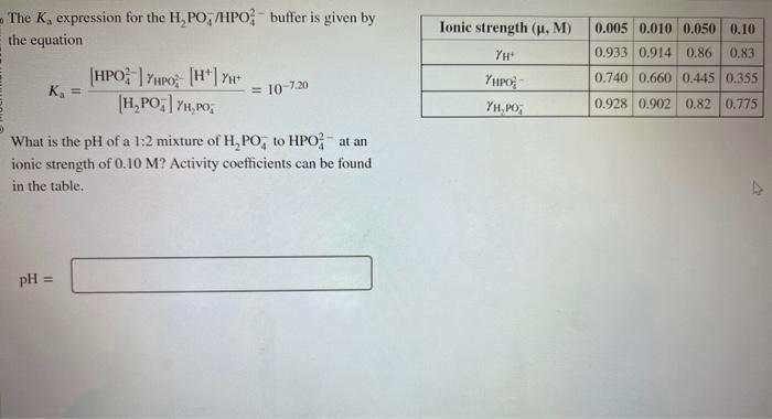 Solved The Ka expression for the H2PO4−/HPO42− buffer is | Chegg.com