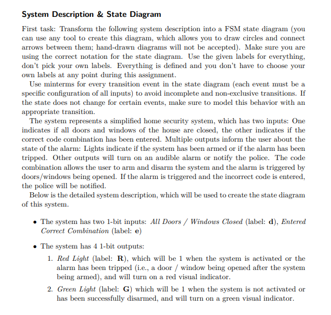 System Description \& State Diagram First task: | Chegg.com
