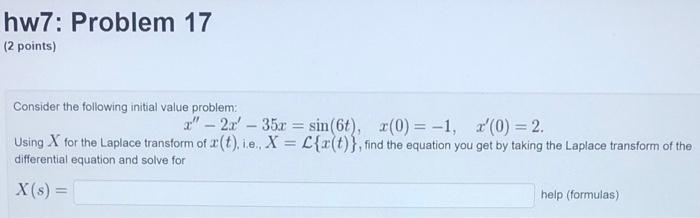 Solved hw7: Problem 17 (2 points) Consider the following | Chegg.com