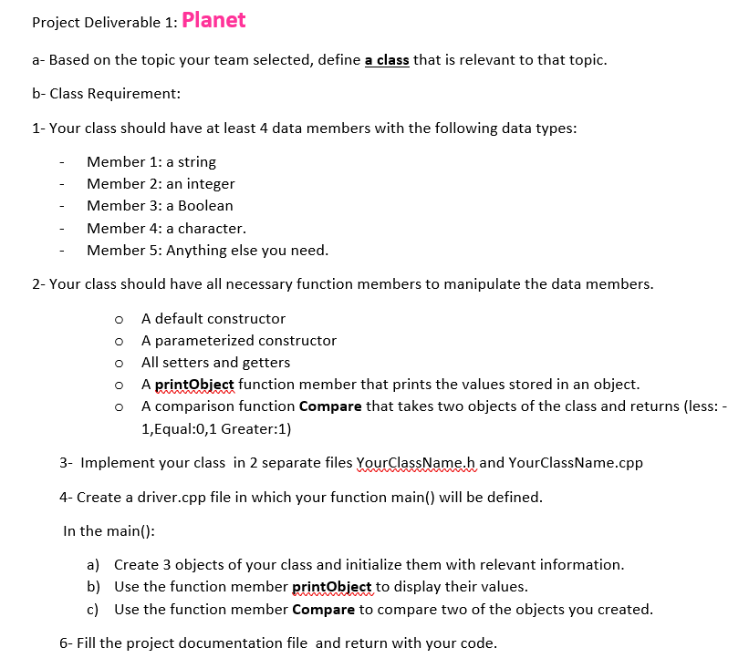 Solved Project Deliverable 1: Planeta- ﻿Based on the topic | Chegg.com