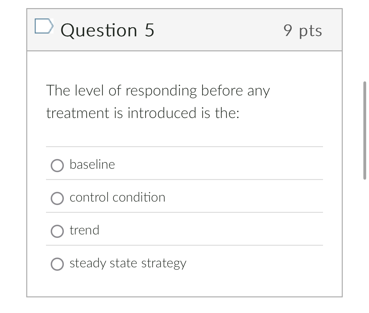 Solved Question 59 ﻿ptsThe level of responding before any | Chegg.com