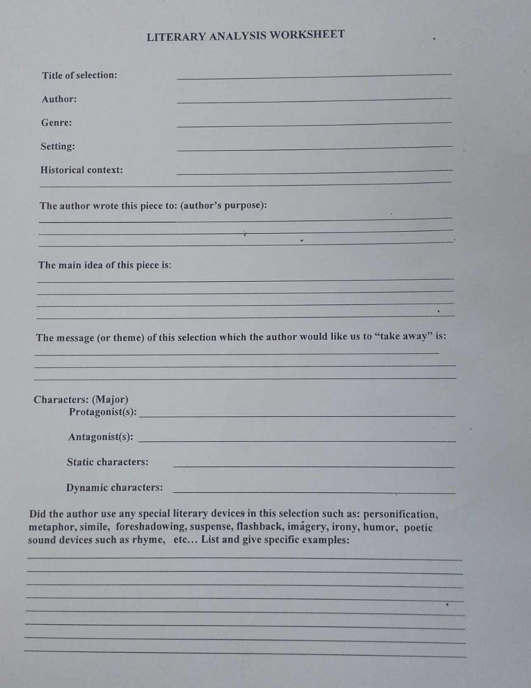 LITERARY ANALYSIS WORKSHEET Title of selection: | Chegg.com