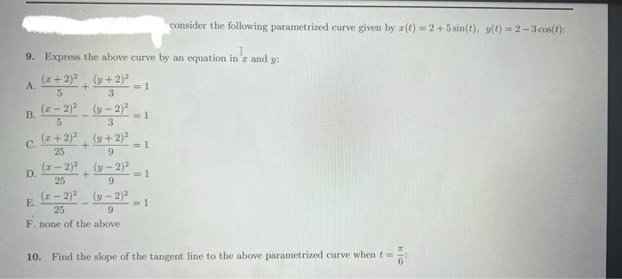 Solved consider the following parametrized curve given by | Chegg.com