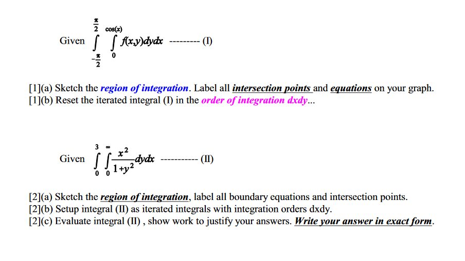 Solved 1 ﻿Sketch the region of integration. Label all | Chegg.com