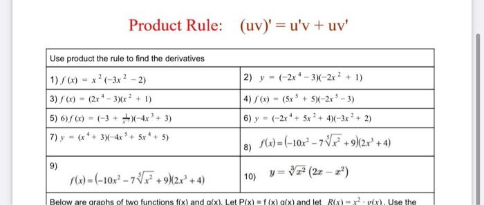 Solved Product Rule: (uv)' = u'v + uv' Use product the rule | Chegg.com