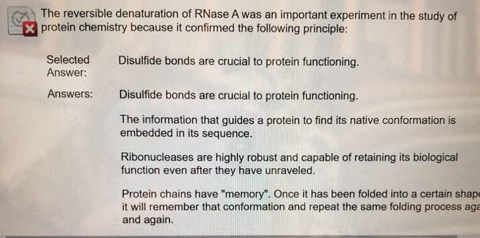 The reversible denaturation of RNase A was an | Chegg.com