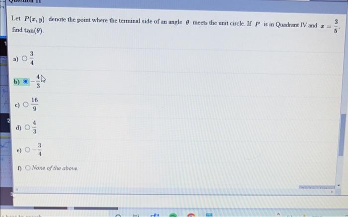 Solved Let P(x,y) denote the point where the terminal side | Chegg.com