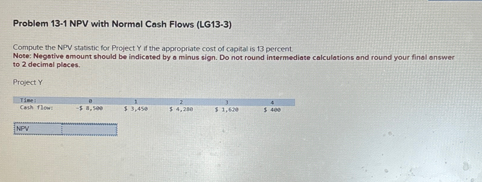 Solved Problem 13-1 ﻿NPV with Normal Cash Flows | Chegg.com
