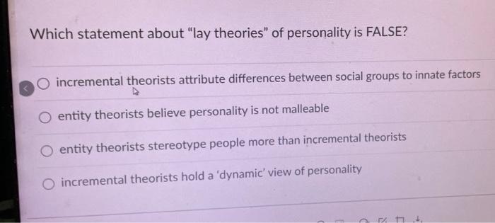 Solved Which statement about "lay theories" of personality | Chegg.com