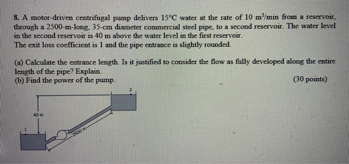 Solved 8. A motor-driven centrifugal pump delivers 15°C | Chegg.com